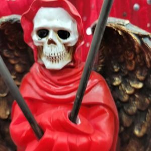 Art | Santa Muerte Red 12 Holy Death Statue With Wings And Two Scythes ...